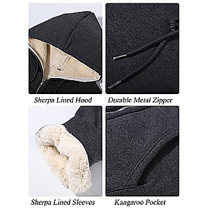 Flygo Men's Sherpa Hoodie Jacket Fleece Lined Zip Up Warm Hoodies Sweatshirt Winter Zipper Sweater Hooded Coat (Medium, Dark Grey)
