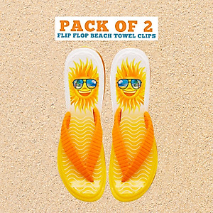 PERFORMORE Flip Flop Beach Towel Clips (Yellow), 2-Pack, Portable Towel Holder Clips, Secure Clips for Beach Chairs Deck Patio Pool Boat Cruise Lounge Chair Accessories