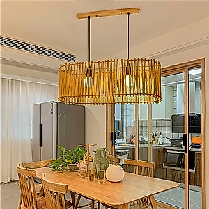 WalmHomie 1 Light Big Bamboo Woven Pendant Lighting Fixtures,Ceiling Hanging Light for Living Room Dining Room Bar Cafe