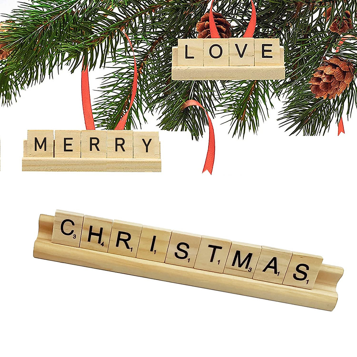 Yuanhe Scrabble Letter Tile Holders - Wooden Scrabble Rack Tray Set of 8, for Crafts and Game Stands