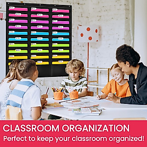Godery Organization Pocket Chart，Wall File Pocket Folder Organizer with 30 Pocket Chart Plus 5 Hangers Hooks, The Perfect Pocket Chart for Classroom, School, Office or Home Use (30 Pocket)