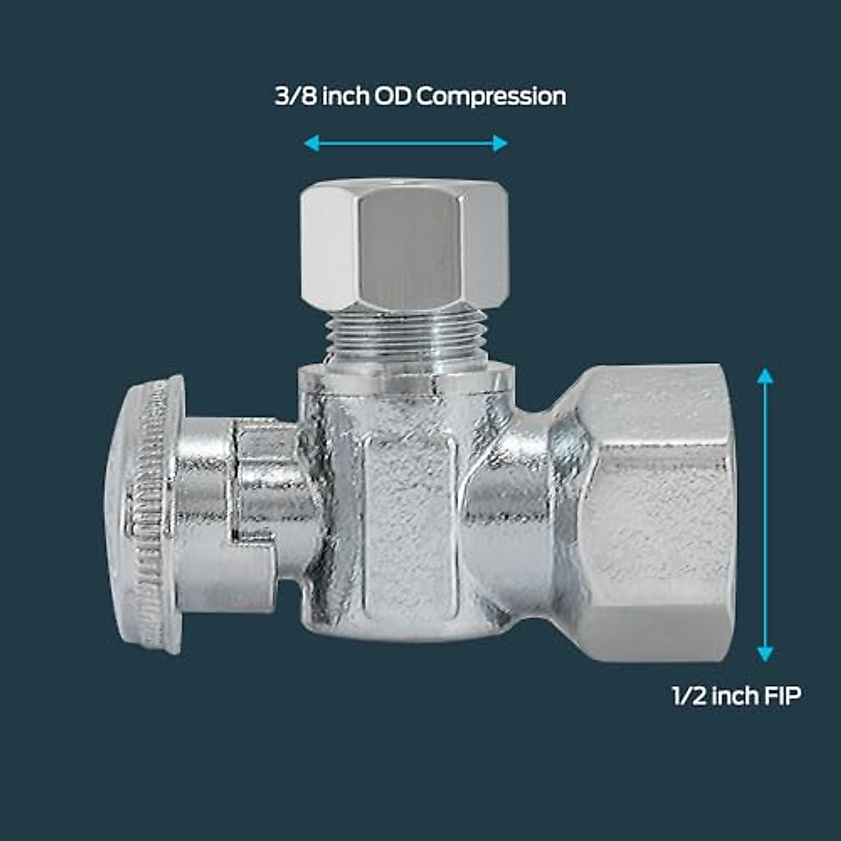 Eastman 1/2 Inch FIP x 3/8 Inch OD Compression Quarter Turn Angle Stop Valve, Brass Plumbing Fitting, Chrome, 10733LF