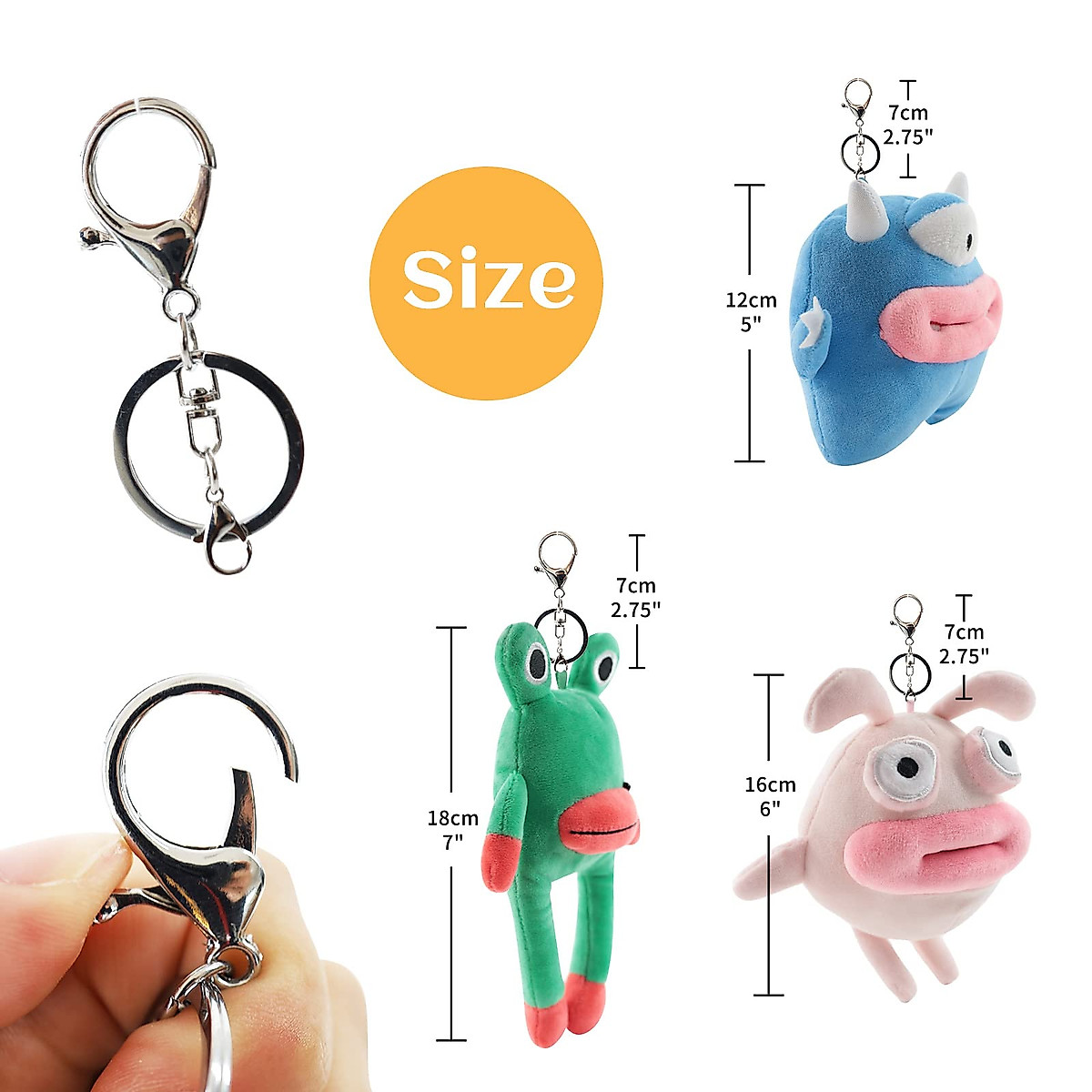 Furvana 5 Inch Lovely Monster Animal Stuffed Doll Plush Toy Keychain Key Holder Bag Pendant, Carnival Prizes for Kids, Valentine Gifts Toys