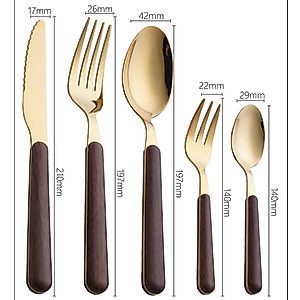 30 Piece Wood Silverware Set for 6 Gold Flatware Set With Wooden Handle Delicate Knives Forks and Spoons Cutlery Set Home Kitchen Christmas Tableware Utensils