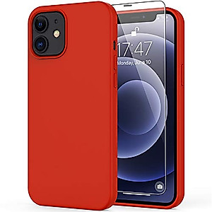 DEENAKIN for iPhone 12 Mini Case with Screen Protector,Soft Flexible Silicone Gel Rubber Bumper Cover,Slim Fit Shockproof Protective Phone Case for iPhone 12 Mini 5.4" Red