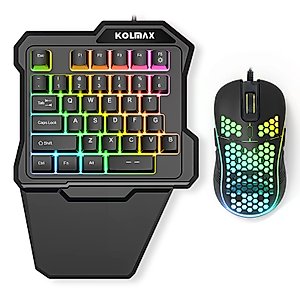 RGB One Handed Gaming Keyboard and Mouse Combo,USB Wired Mechanical Feeling Gaming Keypad with Wrist Rest Support, Gaming Mouse for Laptop PC Xbox PS4 Game Office