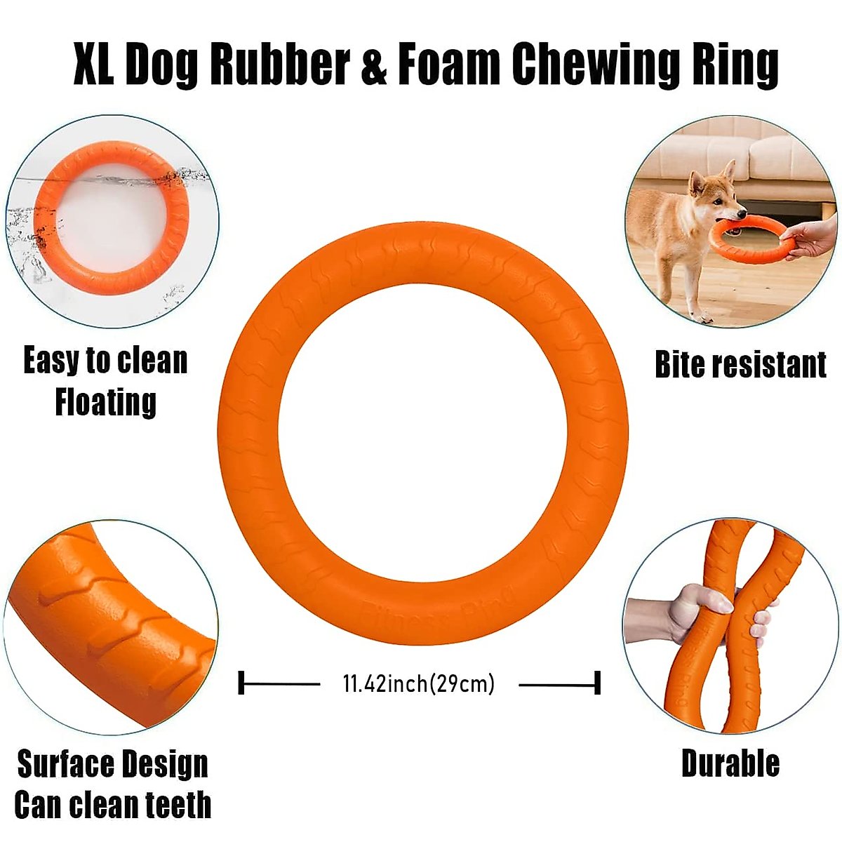 DLDER Dog Flying Disc Dog Chew Toy,Dog Toys for Aggressive Chewers Floating Dog Ring/Fetch Toys for Medium/Large Breeds Interactive Dog Pool Float Durable Toy for Training and Teeth Cleaning,28cm