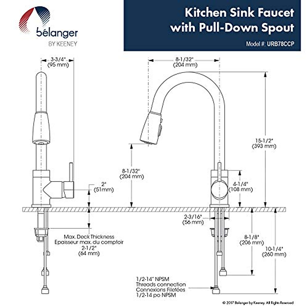 Plumb Pak URB78CCP Single Handle Pull Down Kitchen Faucet with Dual Spray Pattern and Pause Button, Polished Chrome