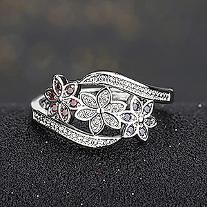 Exquisite Jewelry Ring Women's Cute Flowers 925 Sterling Silver Ring Charm Zircon Inlaid Party Jewelry Wedding Band Best Gifts for Love with Valentine's Day