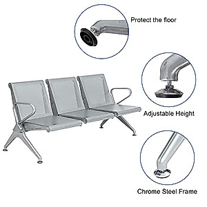 Kinbor Office Reception Guest Chair - Waiting Room Chair Visitor Guest Sofa Reception Chairs for Office Hall Barber Airport Hospital, Silver (3 Seat)