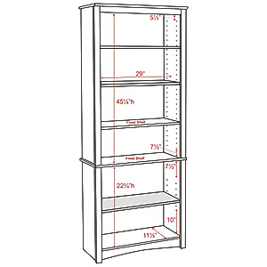 Prepac Sonoma Tall 6-Tier Bookcase 77"H with 3 Adjustable Shelves, White Storage Cabinet, Modern Display Cabinet, Bookshelf with Storage Shelves for Home Office, Living Room, Bedroom Organizer