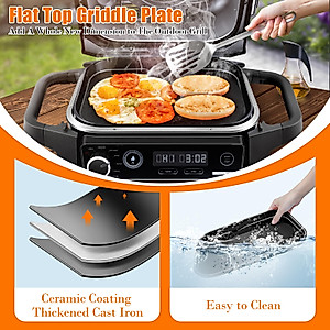 GRILL FORCE Cast Iron Griddle for Ninja Woodfire Grills, Griddle Plate, Flat Top Griddle, Grill Pan Compatible with Ninja Woodfire Outdoor Grills (Ninja OG701) Ceramic Coating, Easy to Clean, Insert