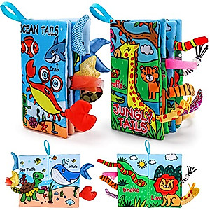 2 PCS Soft Cloth Baby Books 0-6 Months High Contrast Sensory Baby Toys 6 to 12 Months Crinkle Touch Feel Teething Carseat 9 18 Month Travel Essentials Tummy Time Infant 0-3 Months Newborn Shower Gift