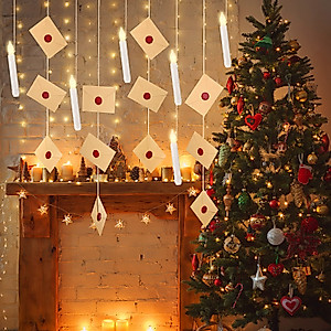 6 Pcs Christmas LED Floating Candles Flameless Candles with 20 Vintage Blank Envelopes Brown Invitation Envelopes with Wax Seal Stickers, Glue Point Dots and White Rope Roll for Christmas Themed Party