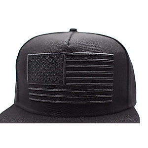 Uphily Black USA American Flag Flat Brim Bill Hat High Profile Patriotic Snapback Baseball Cap for Men or Women
