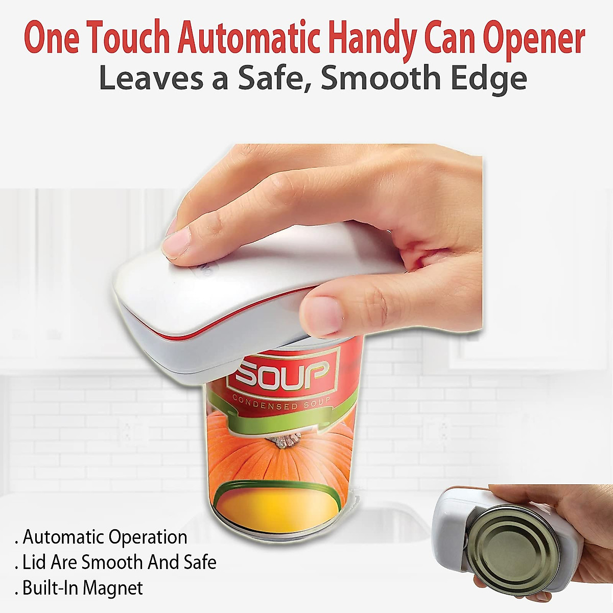 One-Touch Electric Can Opener, Handheld Easy Grip Press Start and Stop Automatic Operation, Lightweight, Twist-free, Arthritis Relief