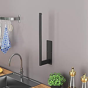 Paper Towel Holder Under Cabinet, Stainless Steel Kitchen Roll Holder Matte Black, Self-Adhesive Kitchen Towel Rack Wall-Mounted, Suitable for Pantry, Kitchen, Bathroom
