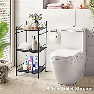 ViHOTA 3-Tier Metal Shelving Unit, Standing Storage Shelf Units for Laundry Bathroom Kitchen Pantry Closet for Small Spaces,15.6” Black Metal Rack