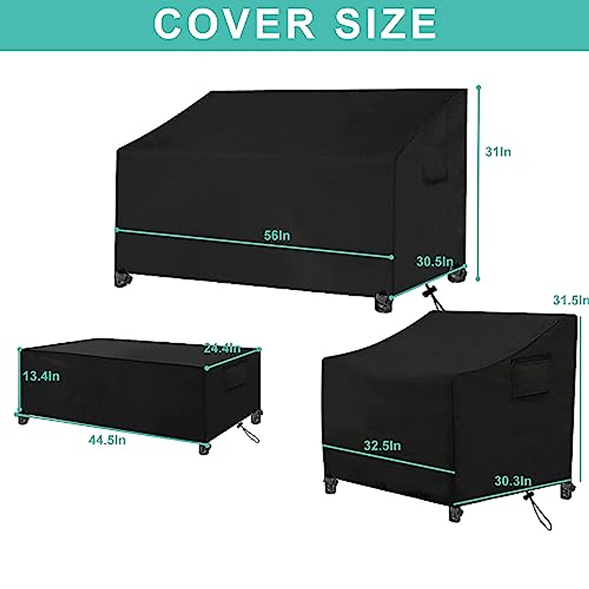 4-Piece Outdoor Veranda Patio Garden Furniture Cover,Patio Furniture Cover Set,patio furniture covers 4 piece set made by 600D,Black wind and rain and UV and tear resistant Outdoor Furniture Covers