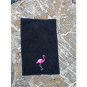 2-Pack White Flamingo Fingertip Kitchen Towels, Deluxe Premium Terry Hand Towels 100% Cotton, 11inchx18inch (Black), 11WX18L
