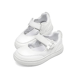 DREAM PAIRS Kids Girls Mary Jane Sneakers Strap Toddler Little Girls School Shoes Soft Walking Party Flat Shoes White Size 10 Toddler SDFS2323K
