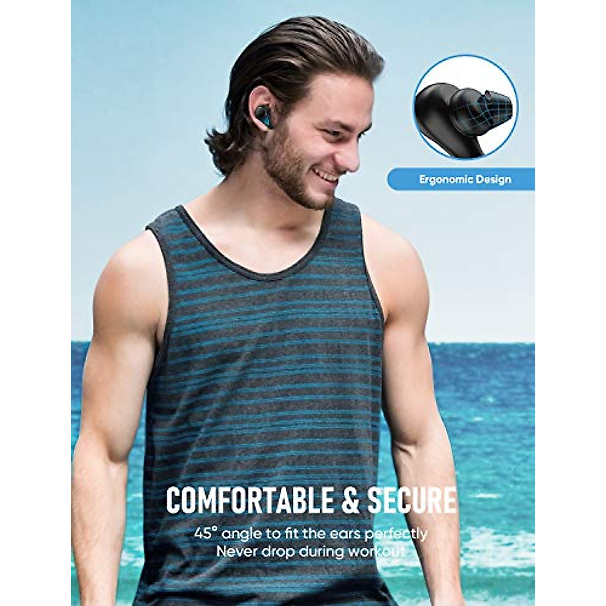 VEENAX T8 True Wireless Earbuds, Bluetooth Earphones Touch Control, TWS Sport Headphones with Mic CVC 8.0 Noise Reduction, Stereo in-Ear Headset with Bass, 30H Playtime/USB-C/IPX7 Waterproof, Black