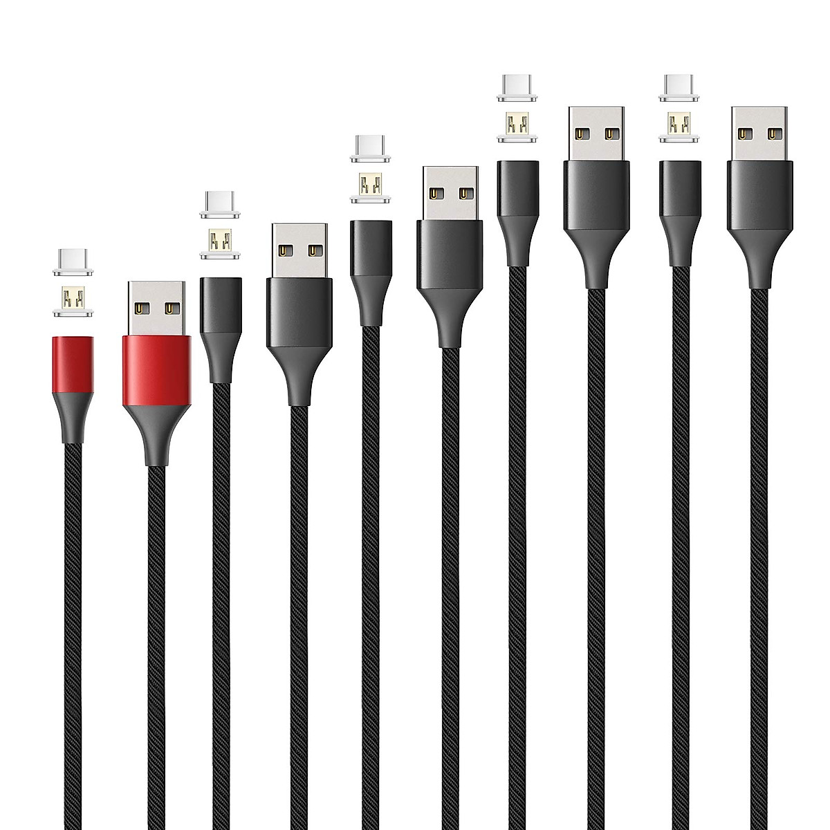 N. NETDOT Gen 10 Magnetic Charging Cable, Fast Charging, Compatible with USB-C and Micro-USB Phones, 10 Tips Included (5 Pack,1ft/3.3ft/5ft/6.6ft/6.6ft)