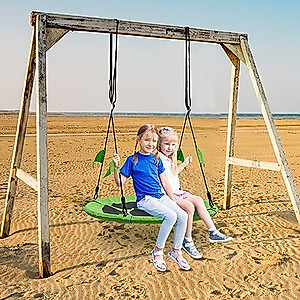 Outdoor Saucer Tree Swing,Saucer Tree Swing for Kids Adults 900D Oxford Waterproof with 2pcs Tree Hanging Straps Steel Frame,Outdoor Flying Swing for Playground and Backyard (Green)