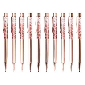 ZZTX 10 Pcs Rose Gold Ballpoint Pens Metal Pen Bling Dynamic Liquid Sand Pen With Refills Black Ink Office Supplies Gift Pens For Christmas Wedding Birthday