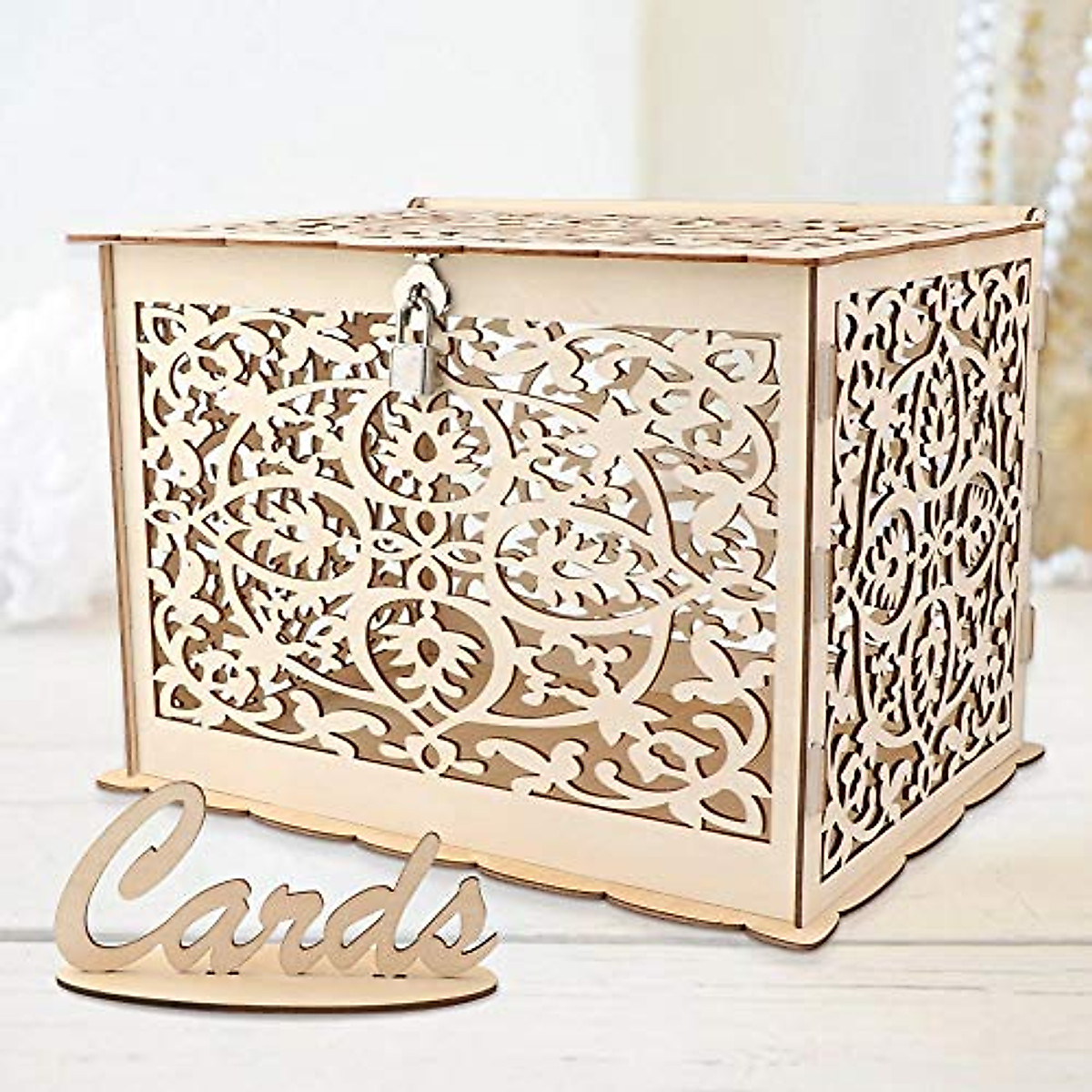 OurWarm DIY Wedding Card Box with Lock Rustic Wood Card Box Gift Card Holder Card Box Perfect for Weddings, Baby Showers, Birthdays, Graduations Hold up 225 Cards
