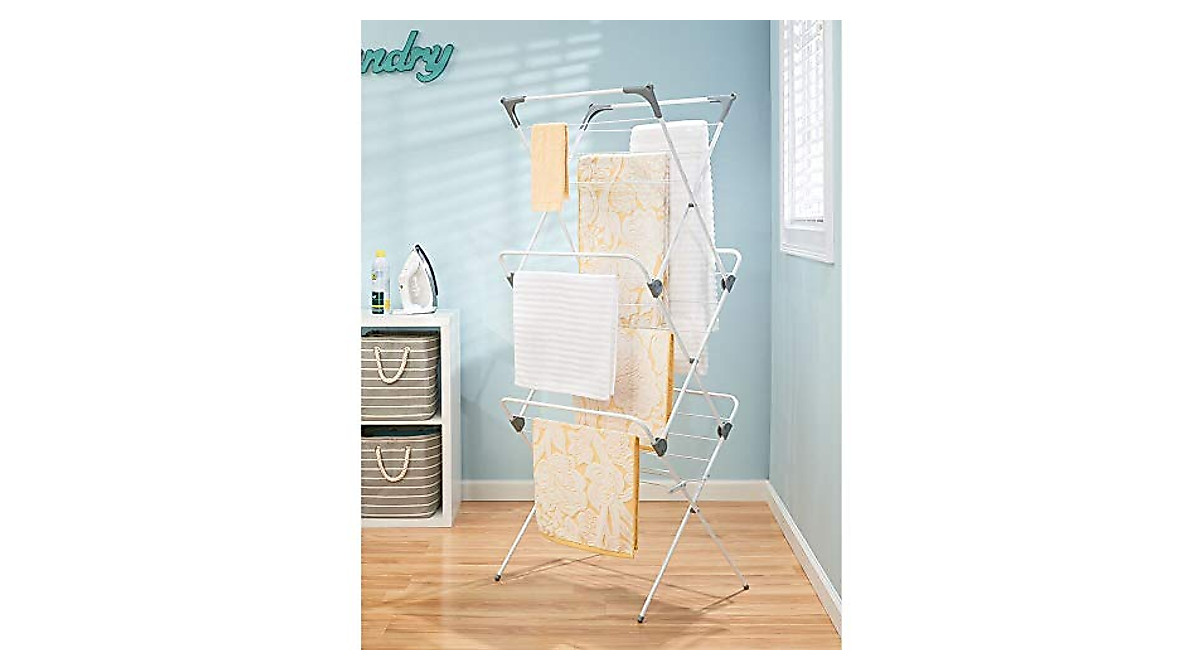 mDesign Tall Foldable Laundry Drying Rack - 46 Feet Space