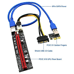 PCIE Riser Cable VER006C,GPU Risers for Mining Rigs,GPU Extension Cable,GPU Crypto Currency Mining Cable with 6Pin-SATA Power Cable and 23.6in Extension Cable,Extend PCIE X1 to PCIE X16(PCE-VER006C)