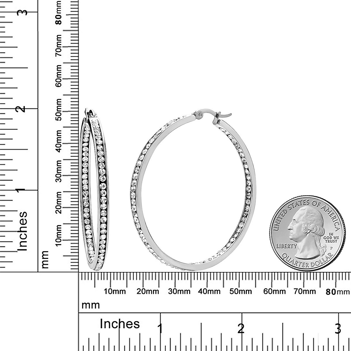 Gem Stone King 2 Inch Stunning Stainless Steel High Shine Inside-Out Hoop Earrings With CZ For Women