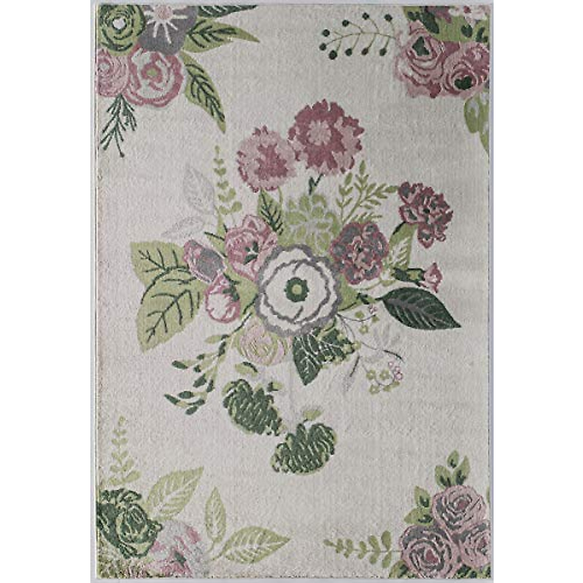 Rugs America Hanna VA40A Rose Garden Cream Floral Transitional Area Rug, 5'x7'