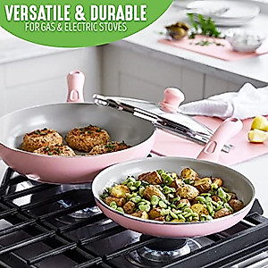 GreenLife Sandstone Healthy Ceramic Nonstick, 15 Piece Kitchen Cookware Pots and Frying Sauce Pans Set, PFAS- Free, Dishwasher Safe, Pink