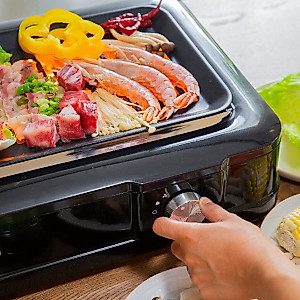 Barton Electric Smokeless Indoor Infrared Instant Heating Adjustable Temperature Knob BBQ Grilling Non-Stick Grate and Drip Tray, Black