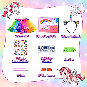 Beauwell Unicorn Gifts Toys for Girls - 3, 4, 5, 6, 7, 8, 9 Year Old Girl Birthday Gifts, Surprise Box, Christmas Gift, Includes Unicorn Skirt, Unicorn Headband, Unicorn Diamond Painting Kits
