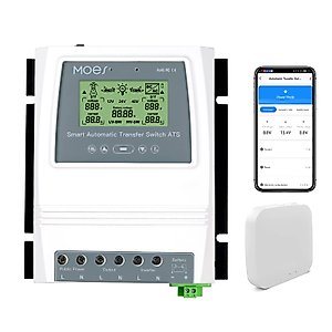 MOES Smart Automatic Transfer Switch for Off Grid Solar Wind System, Dual Power Controller 80A 8Kw Provides Automatic Power Switching Between Inverter and AC 110V, 220V, APP Remote Control with Hub