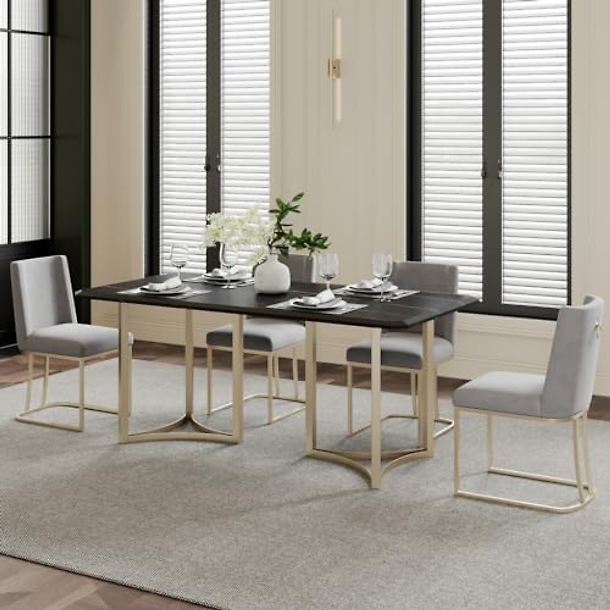 Maotifeys Modern Marble Dining Table,71" Rectangle Black Faux Marble Top Dining Table with Brushed Metal Pedestal Base,Kitchen Table for 6-8 Person Dinner Table for Dining Room,Living Room,Home Office