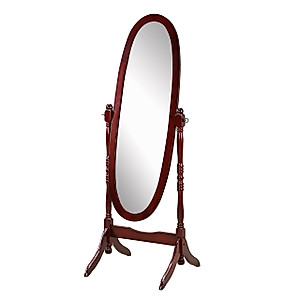 Roundhill Furniture Traditional Queen Anna Style Wood Floor Cheval Mirror, Cherry Finish