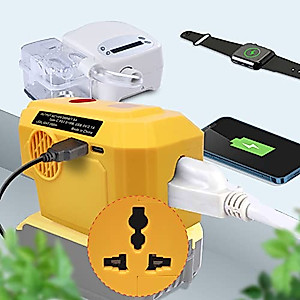 200W Portable Power Dew 20V Lithium Battery, DC 20V to AC 110V Portable Power Station Power Inverter with AC Outlet USB-C PD3.0 for Dew Phone Charger and LED Light (Battery Not Included)