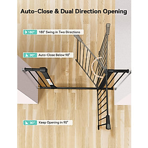 COMOMY 29.5-43.3" Safety Baby Gate Extra Wide, Auto Close Dog Gate for House Doorways Stairs, Pressure Mounted Easy Walk Through Pet Gate Child Gate, Includes 2.75" and 8.25" Extension, Black