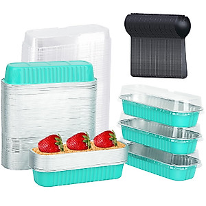 LNYZQUS Mini Loaf Baking Pans with Lids 100 Pack, 6.8oz Rectangle Mini Cake Tins Baking Cups,Disposable Aluminum Foil Mini Baking Pan Muffin Tins Containers -Cyan Blue