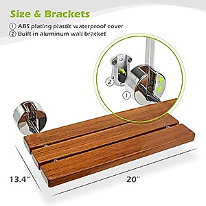 OasisCraft Teak Folding Shower Seat Wall Mounted, Fold Down Shower Bench Waterproof for Bathroom, Shower Chair for Inside Shower for Elderly, Adults, 400lbs Weight Capacity