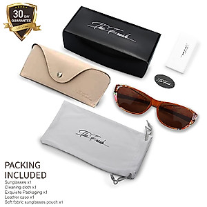 The Fresh High Definition Polarized Wrap Around Shield Sunglasses for Glasses - Leather Eyeglasses Case (F3 Brown/Floral Flower Print, Brown)