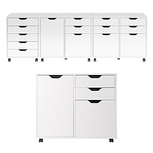 Winsome Halifax Storage Mobile Cabinets, 1 Large Door, 3 Drawers, for Home Office, White