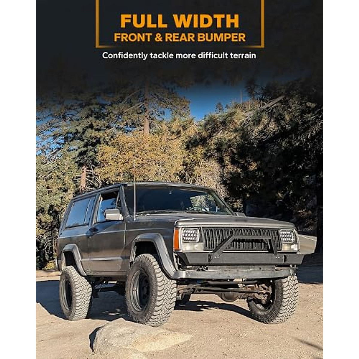 Autoholic Front Bumper & Rear Bumper Kit Fit for 1984-2001 Jeep Cherokee XJ with Hitch Receiver D-rings