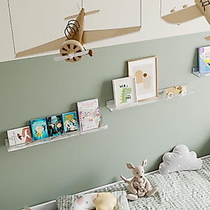 Fixwal 24 Inch Acrylic Shelves, Clear Shelves for Wall Mounted Shelves Display Nursery Book Shelf, Bathroom Storage, Picture Ledge Shelves 3 Pack (Clear)