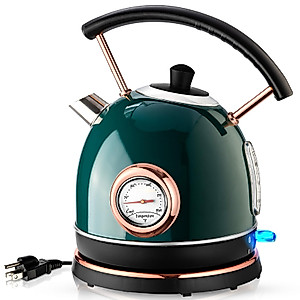 Pukomc 1.8L Electric Water Kettle with Temperature Gauge, Hot Water Boiler & Tea Heater with Curved Handle, Visible Water Level Line, Led Light, Auto Shut-Off&Boil-Dry Protection,Green