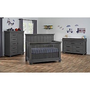 Soho Baby 43045210 Hampton Premium Soft Closing 5-Drawer Chifferobe with Adjustable Shelves and Hanging Rod, Wire Brush Canyon Gray Finish